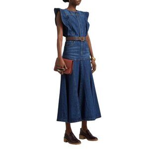Chloe | Dresses | Chloe Denim Flared Basque Capsleeve Midi Dress Size ...